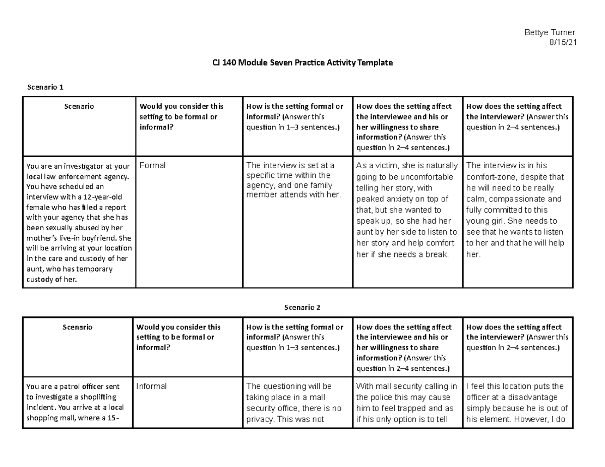 CJ 140 Module Seven Practice Activity - ) How does the setting affect ...