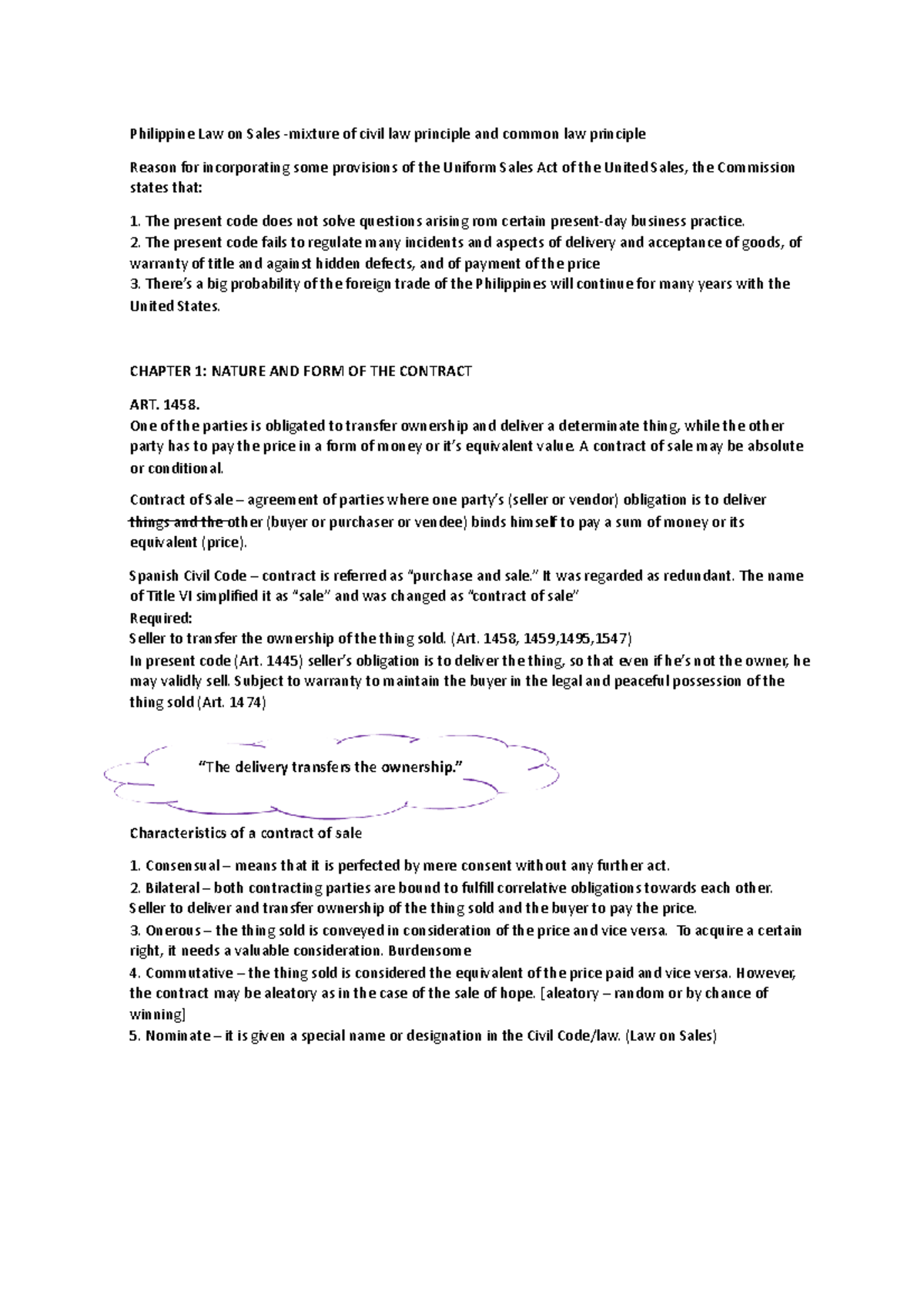 Philippine Law on Sales: Key Principles and Provisions (LAW 101) - Studocu