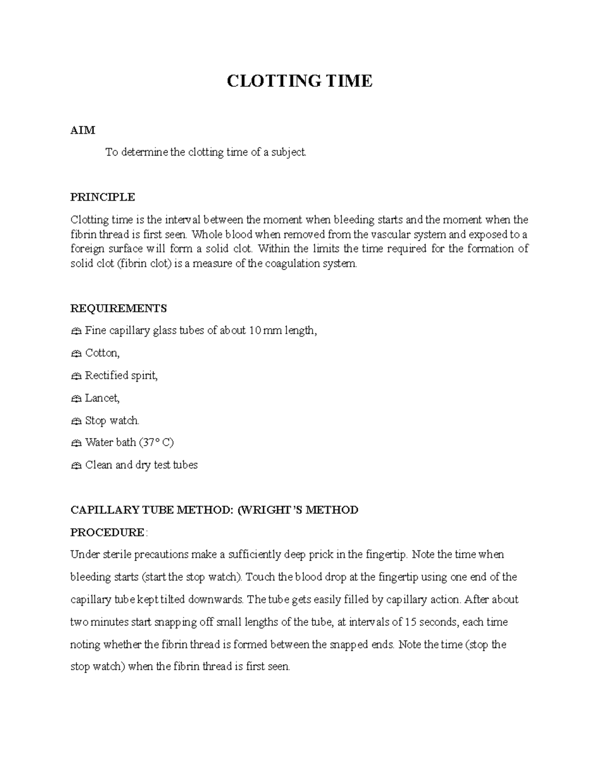 Clotting TIME - CLOTTING TIME AIM To determine the clotting time of a ...