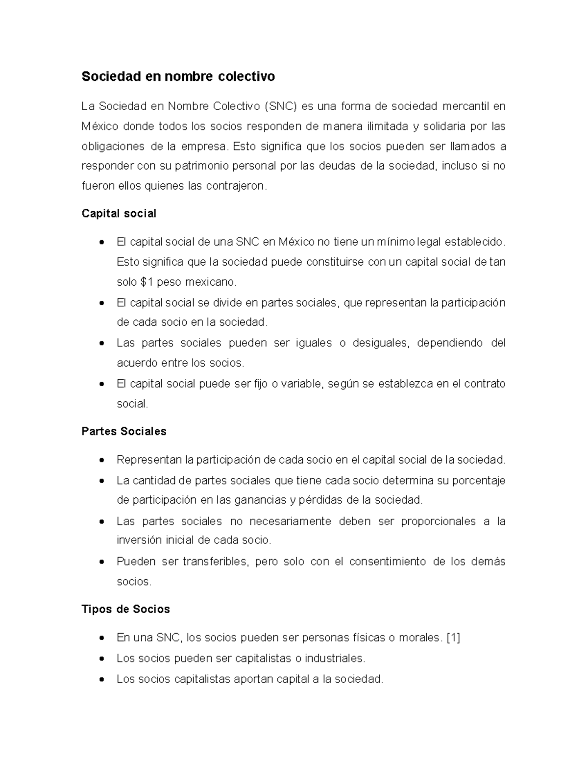 Aspectos de las Sociedades en Nombre Colectivo y Comandita - S.N.C y S.C. - Studocu