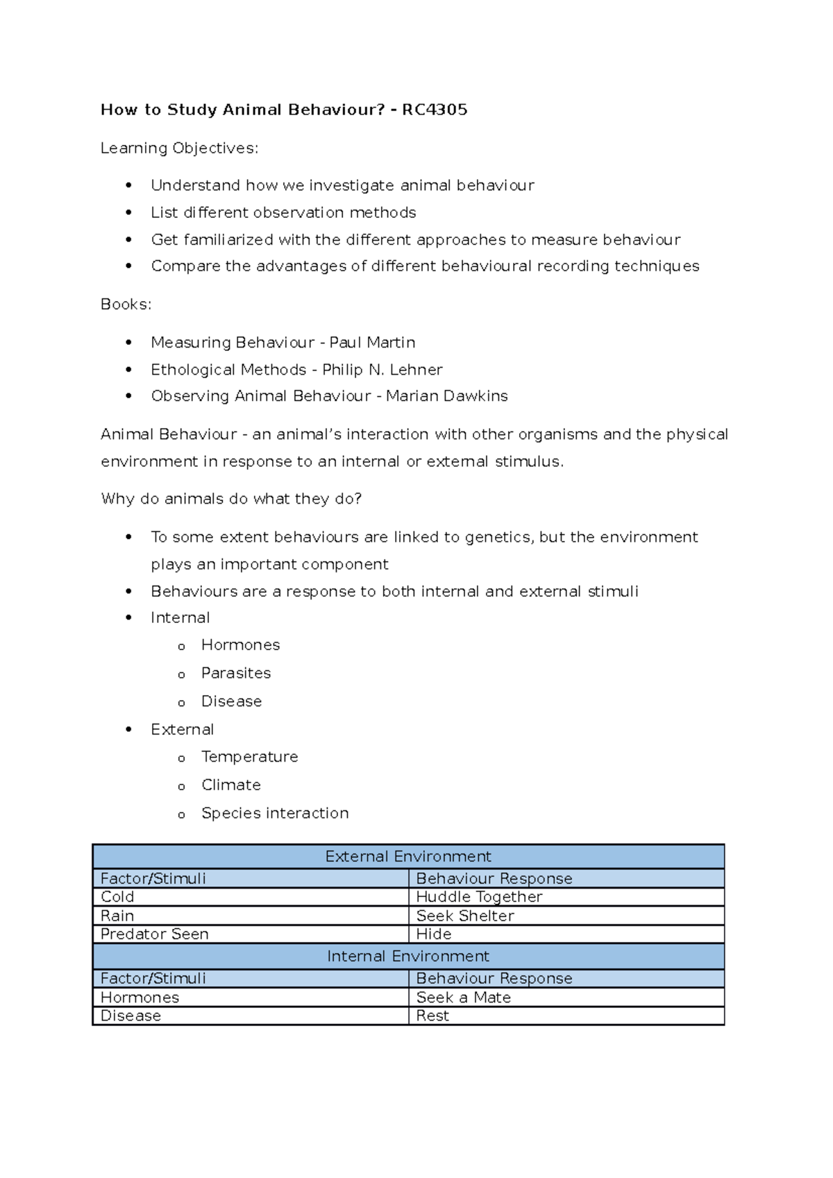 Lesson 3 - Investigating Animal Behaviour: Methods & Observations - Studocu
