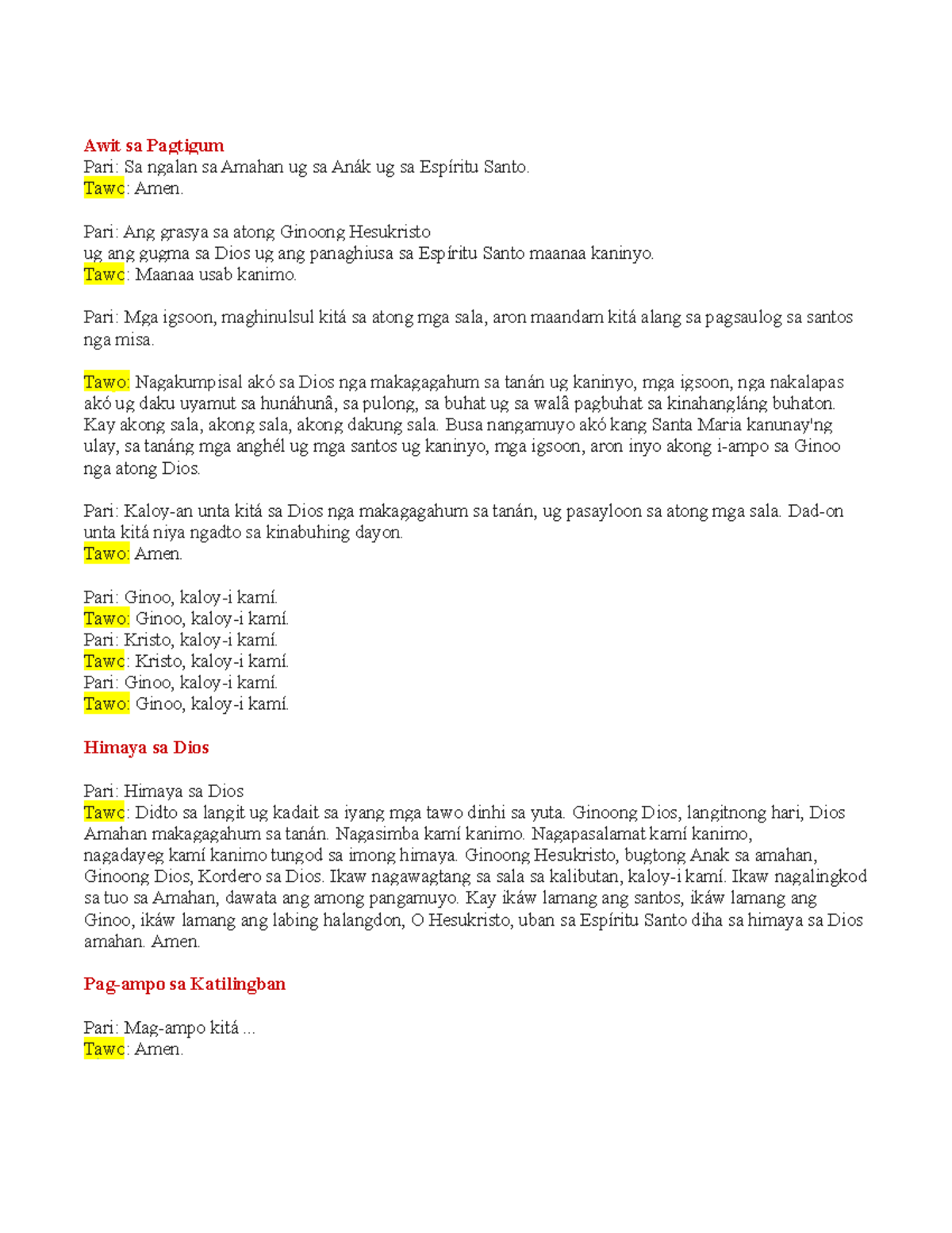 Bisaya Mass Guide for Lectors and Church Goers: Reading Materials - Studocu