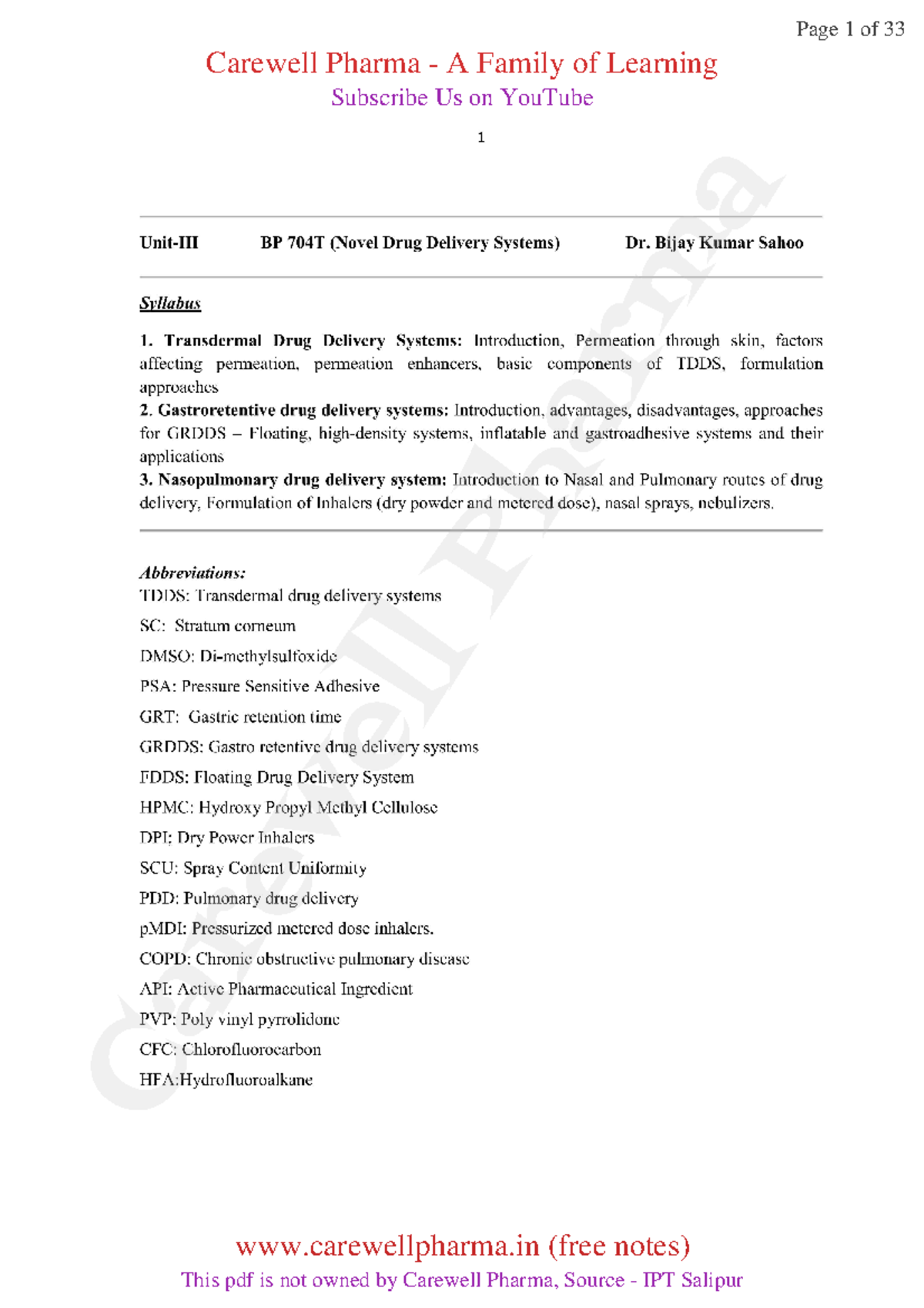 Unit 3: Comprehensive Study on Novel Drug Delivery Systems - B Pharm ...