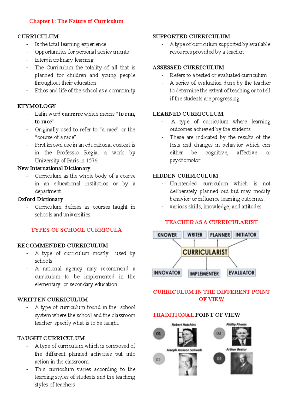 Chapter 1: Understanding Curriculum Concepts and Theories (CURRICULUM) - Studocu