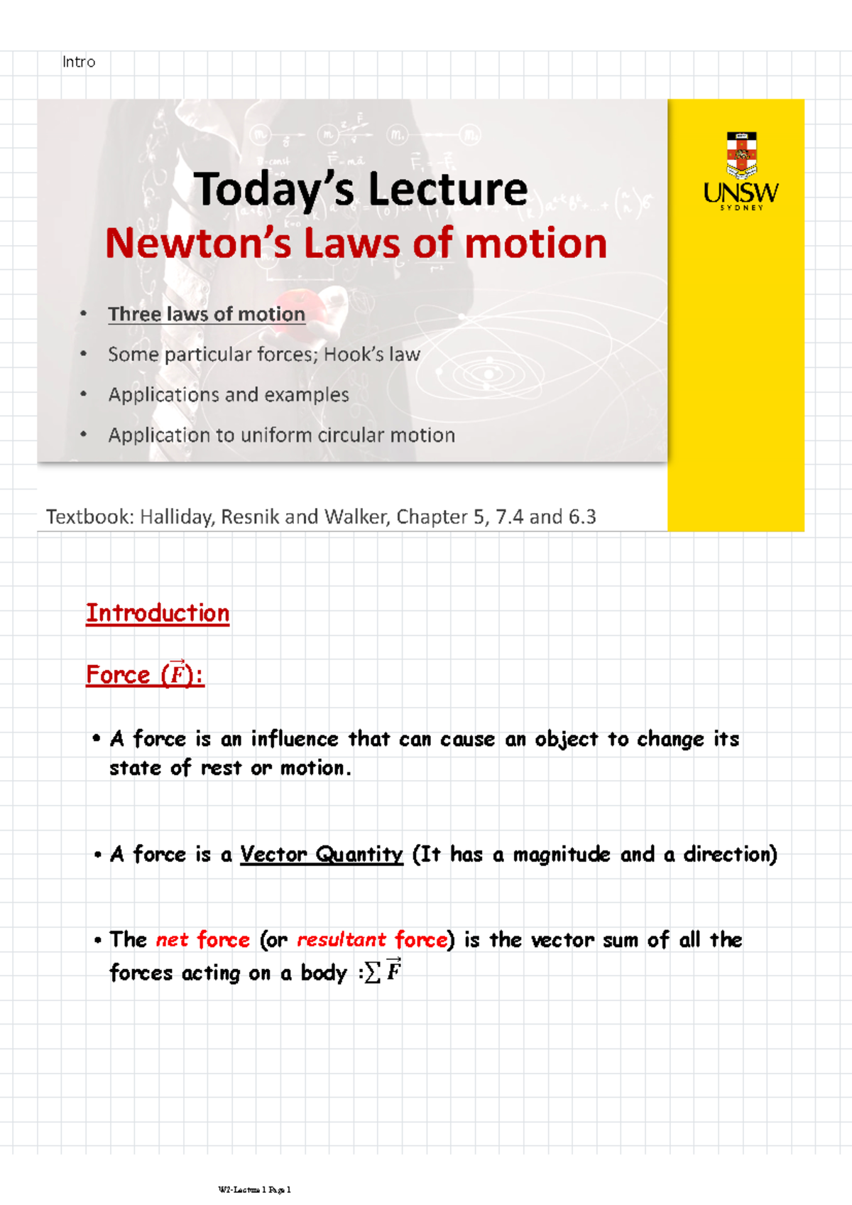 W2-Phys 101: Lecture 3 - Forces and Free Body Diagrams - Studocu