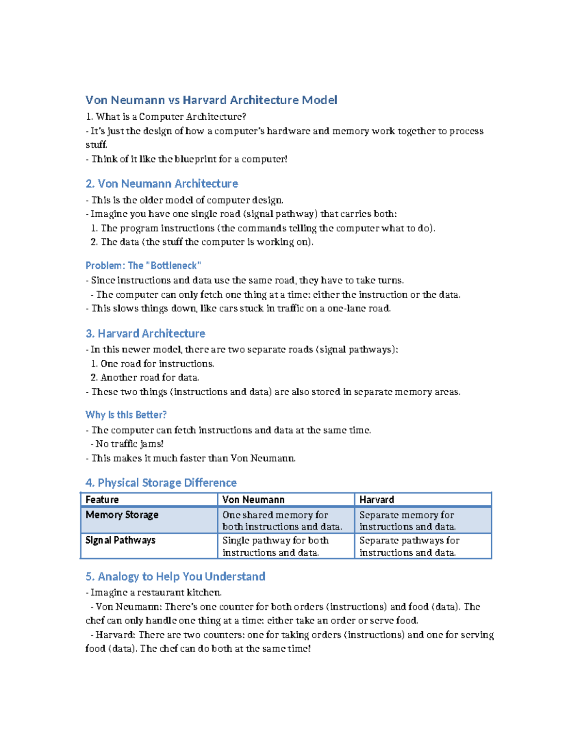 Comparative Study of Von Neumann & Harvard Architecture Models - Studocu