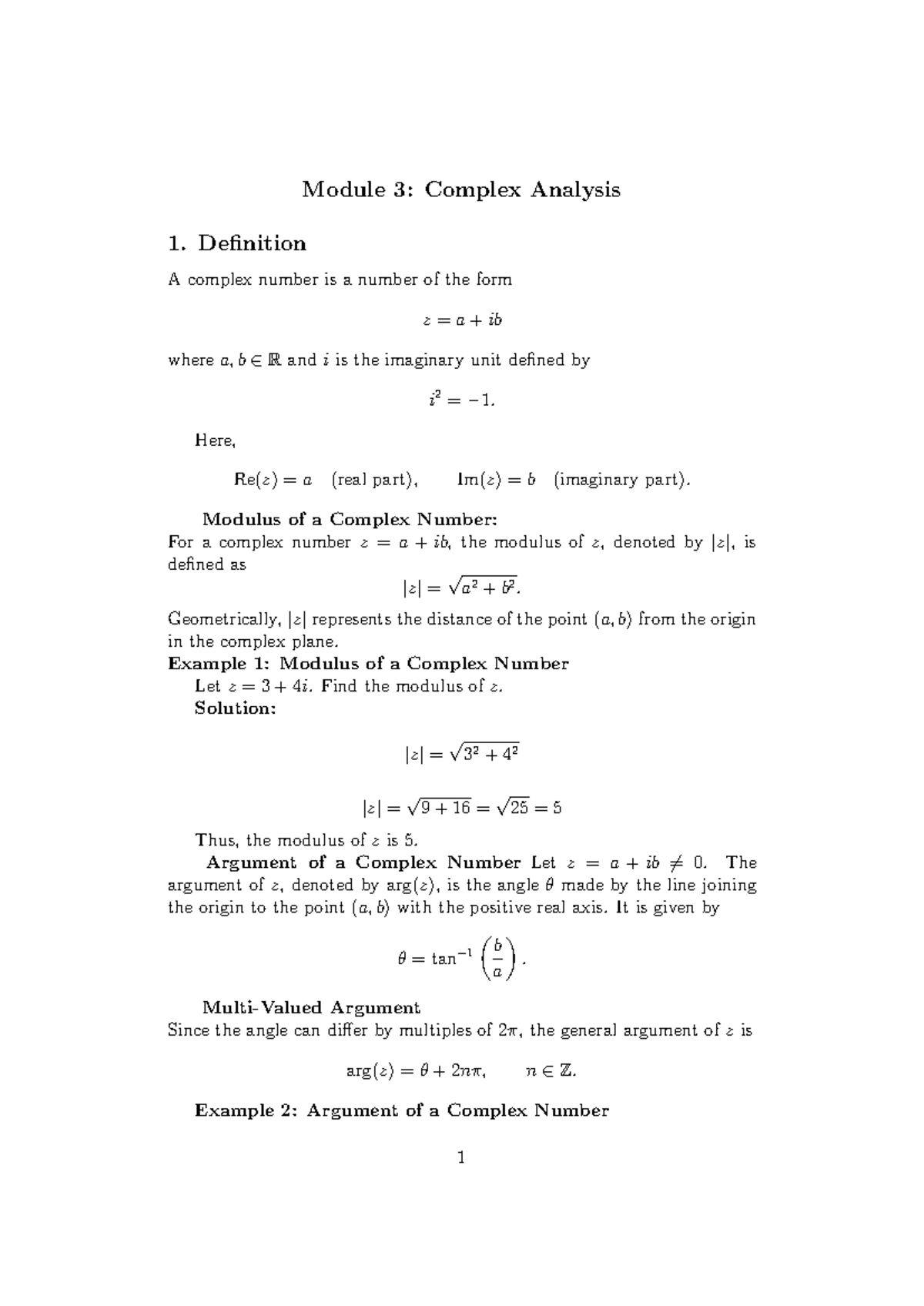 Module 3: Complex Analysis Notes and Key Concepts - Studocu