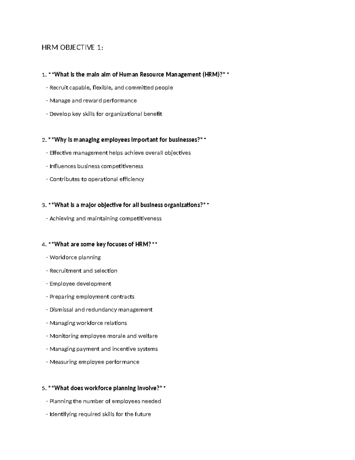 HRM - Summary of Key Concepts and Objectives for Cambridge ...