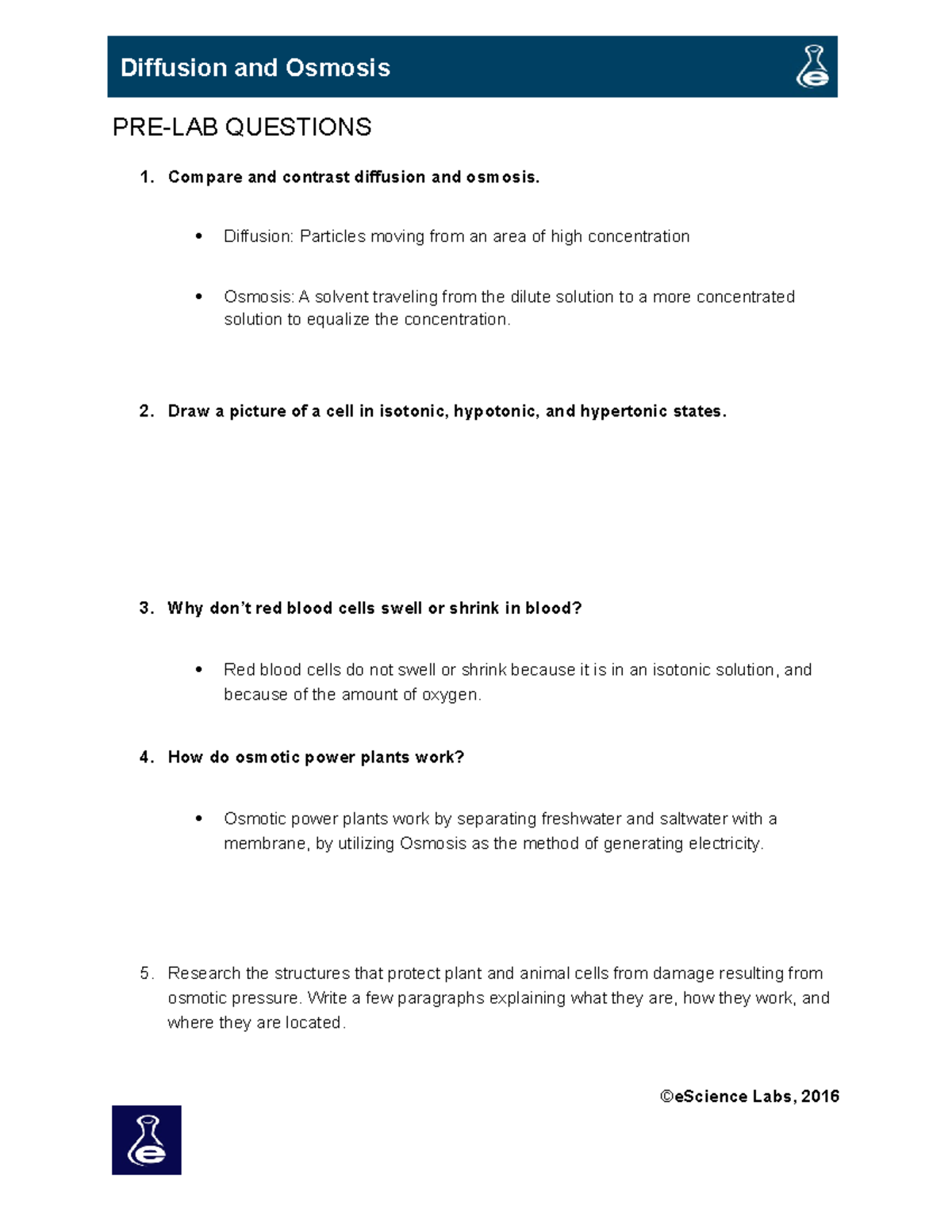 Lab 4 - Questions on Diffusion, Osmosis, and Tonicity - Studocu