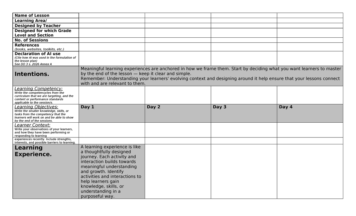ILAW Lesson Plan - Week 2: Teacher-Designed Learning Framework - Studocu