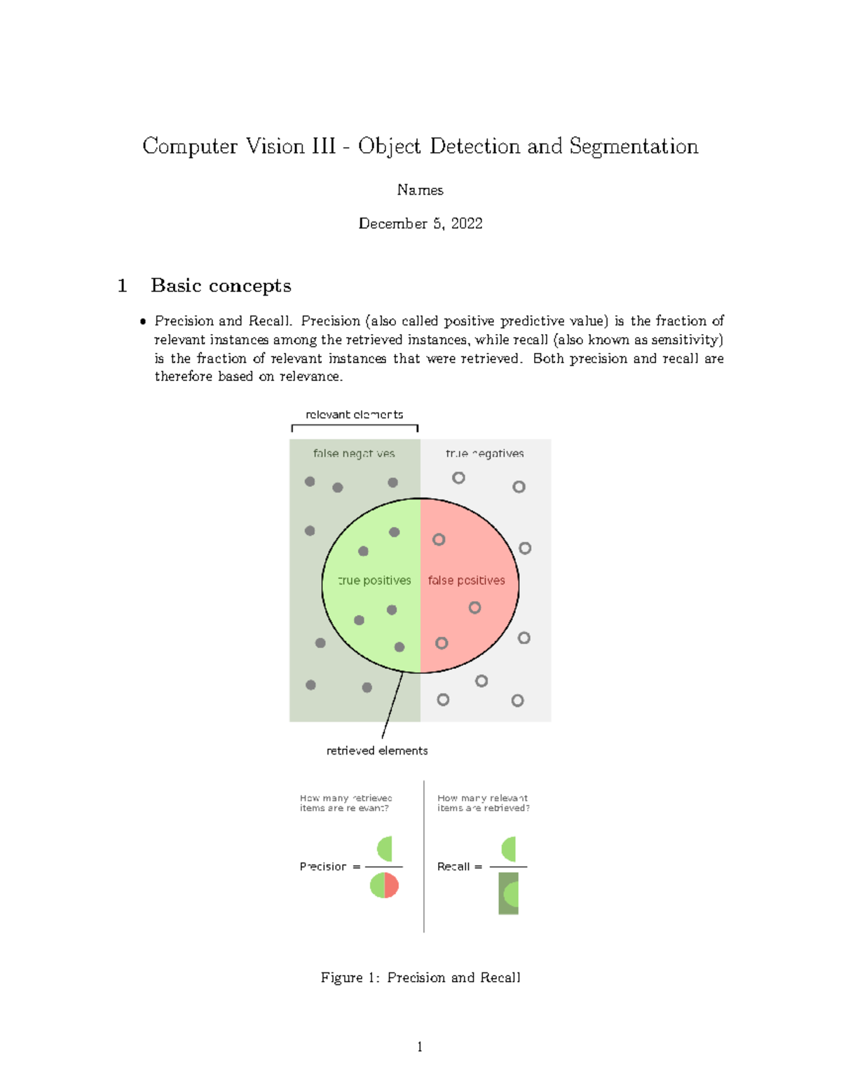 Notes - Computer Vision III - Object Detection and Segmentation Names ...