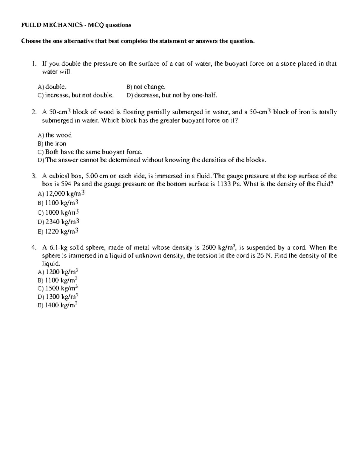 FUILD MECHANICS MCQ - Tutorial Chapter 12 Study Material - Studocu