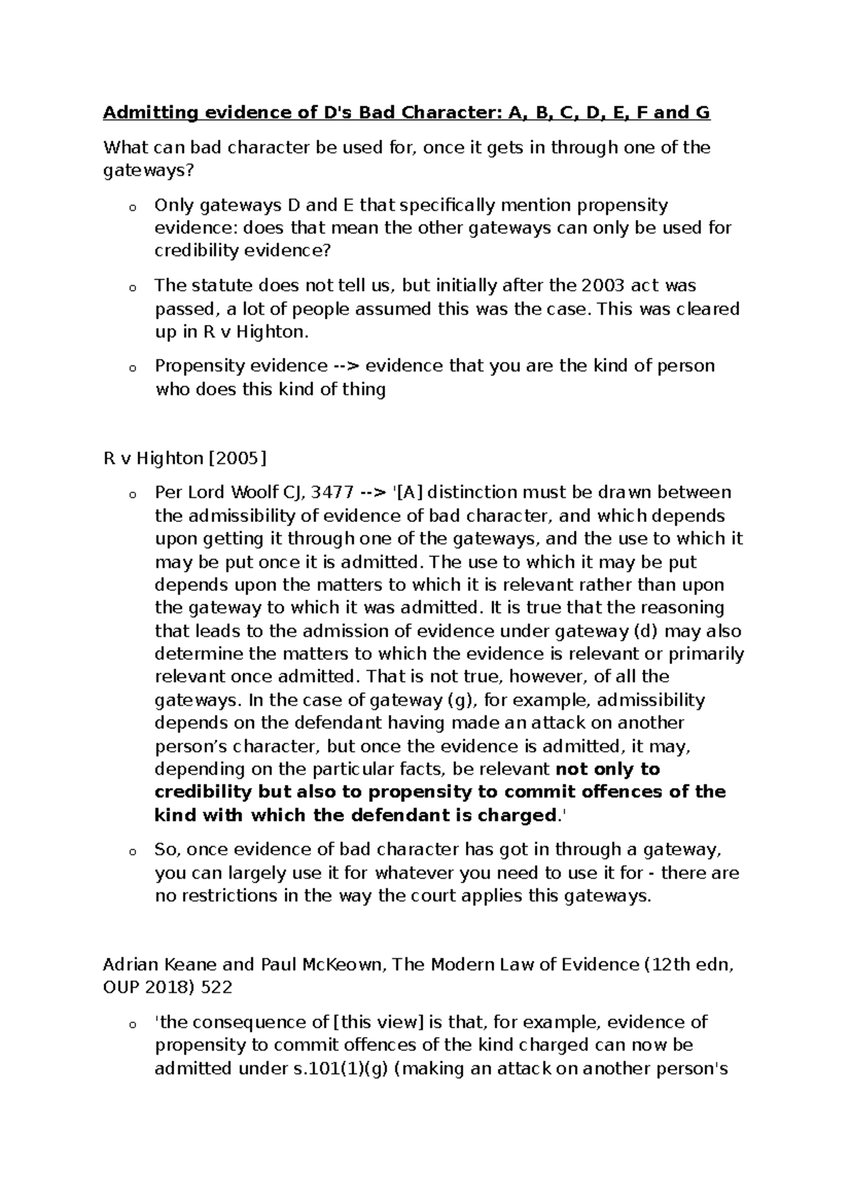 Admitting Bad Character Evidence: Gateways D, E, and Beyond (Law 3477 ...