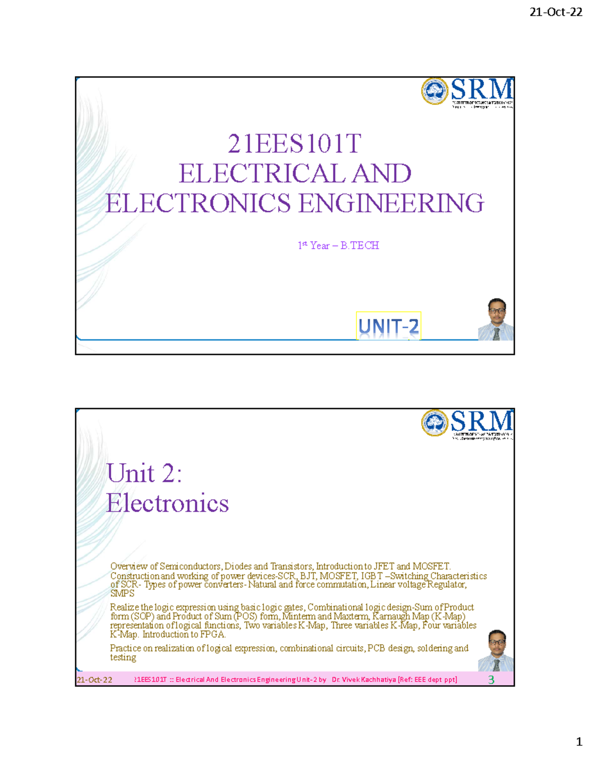 Unit 2: Electronics Overview - Semiconductors & Diodes (21EES101T) - Studocu