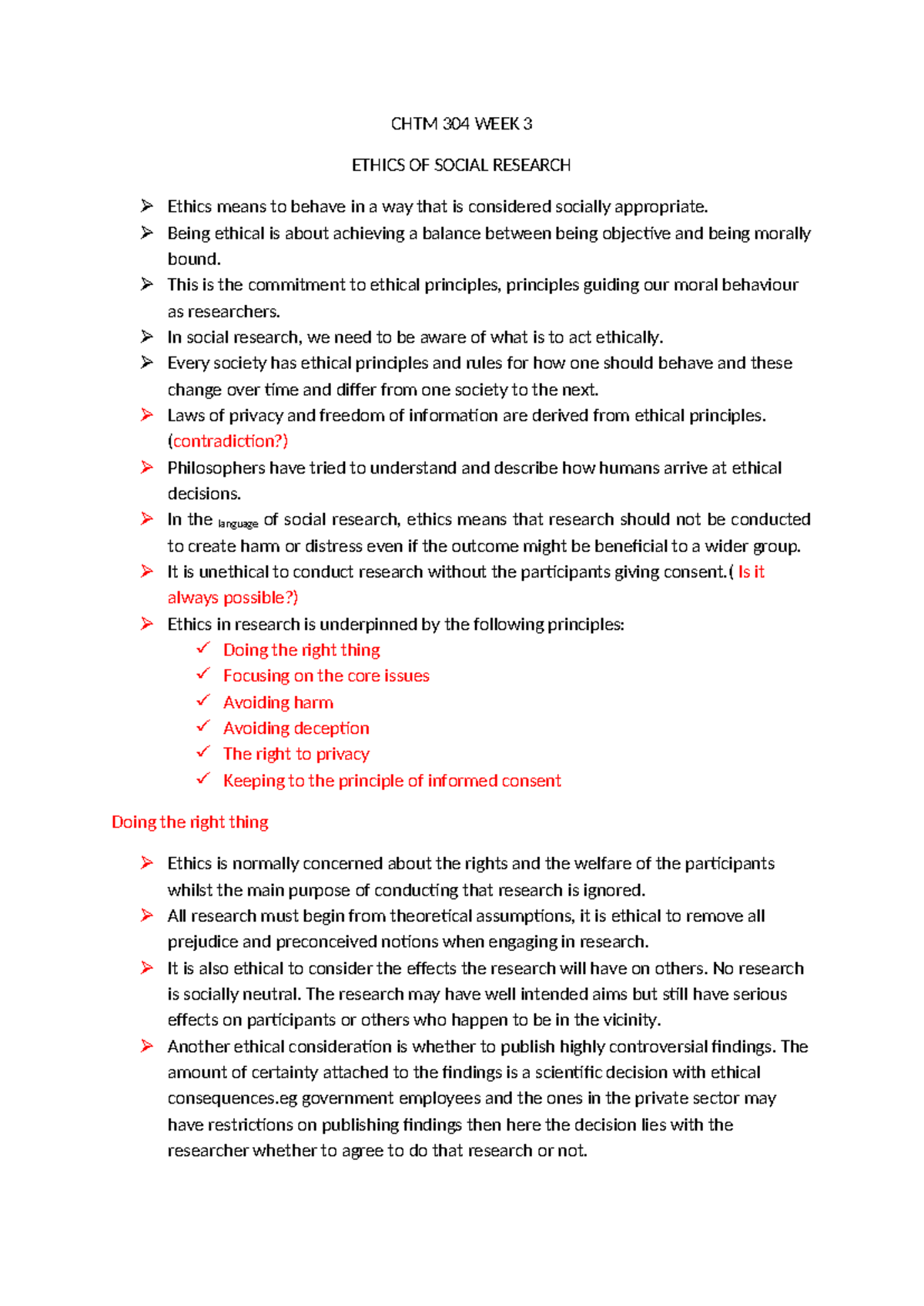 CHTM 304 WEEK 3 - Understanding Ethics in Social Research - Studocu