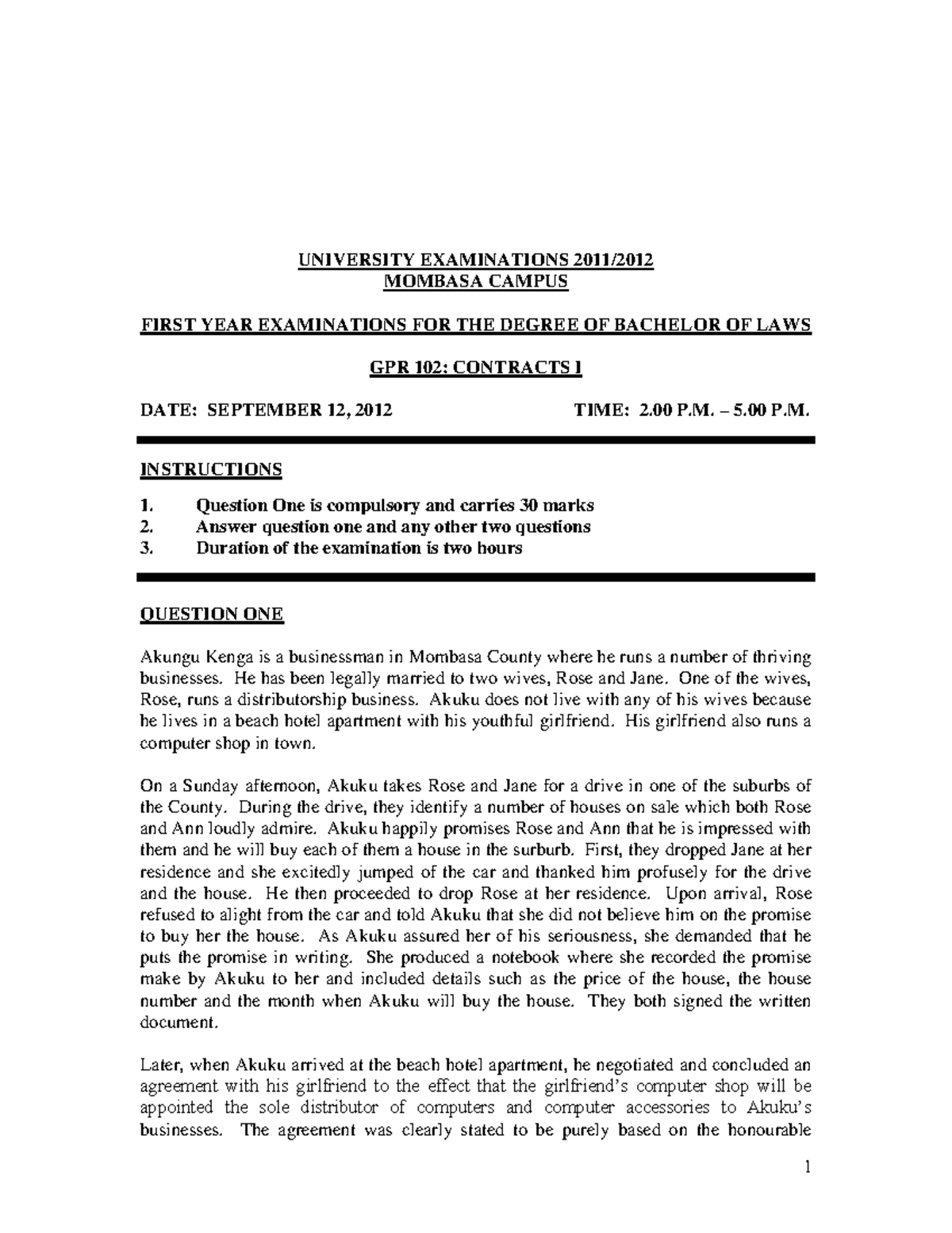 GPR 102: Contracts I - First Year Exam Paper Analysis - Studocu