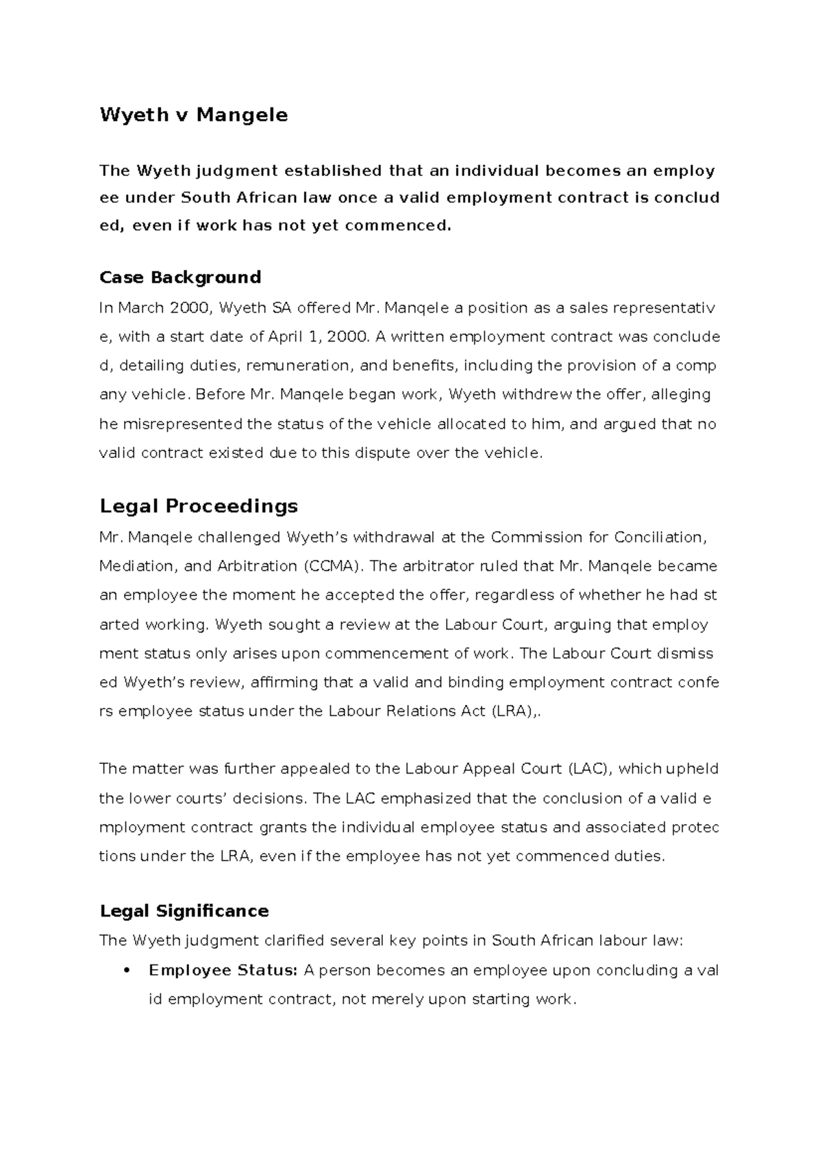 Labour Law Chapter 3: Key Cases and Judgments Analysis - Studocu