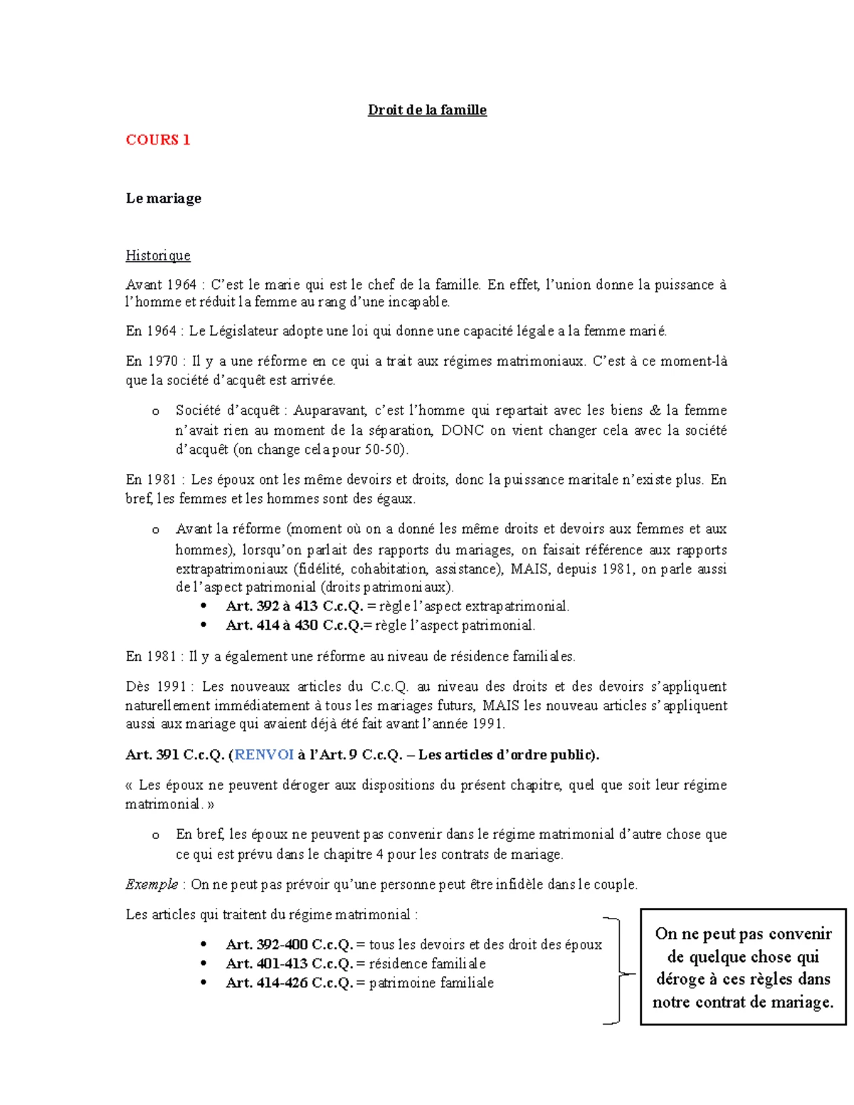 Cours 9 droit de la famille - Cours 9 – Les décisions parentales Les ...