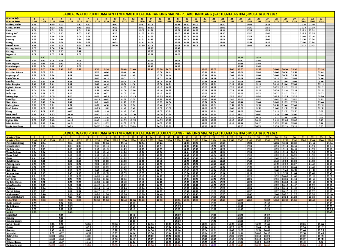 JADUAL WAKTU KTM KOMUTER TM-PK 2022 (18 Jun) - Studocu