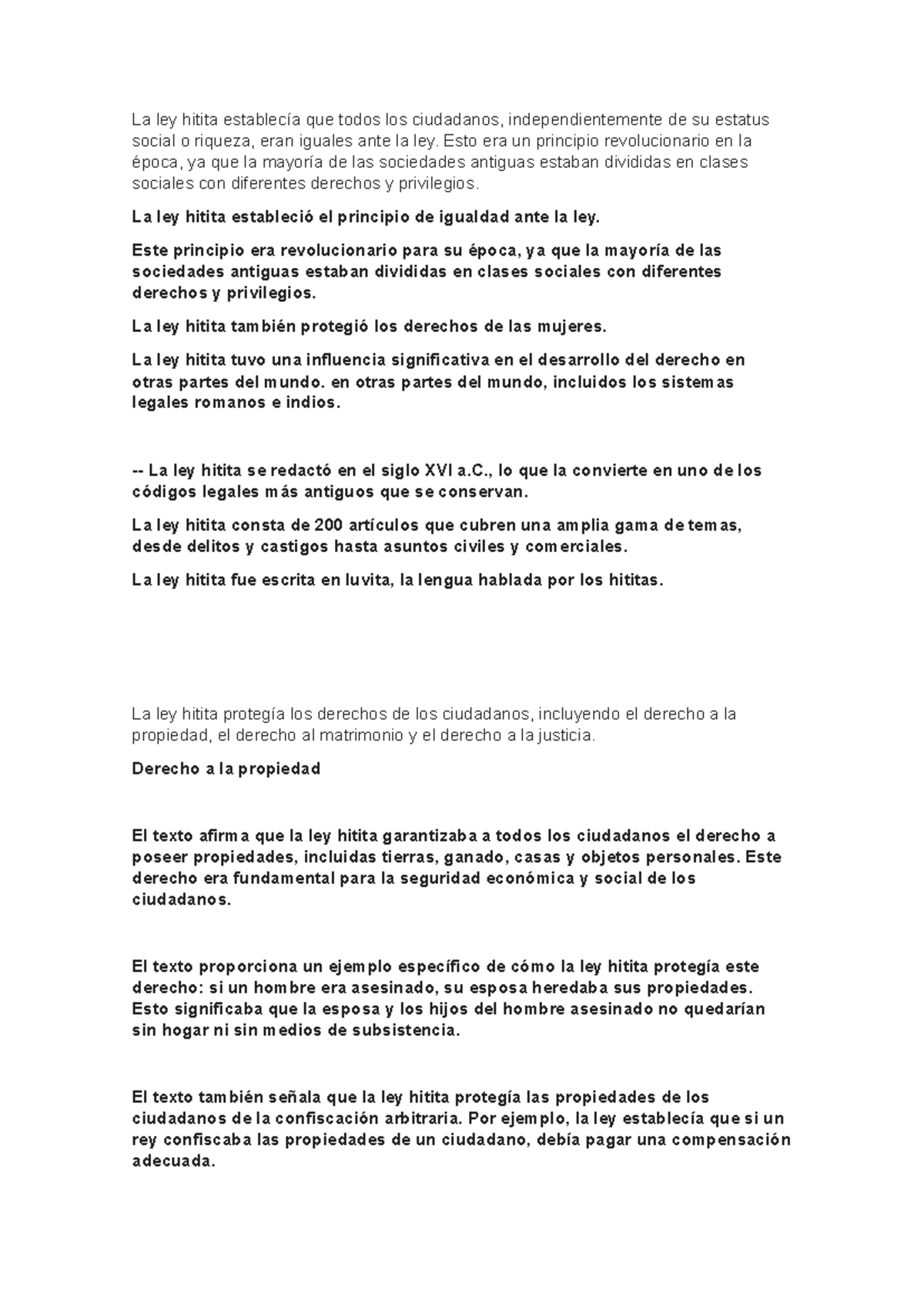 Ley Hitita: Igualdad y Derechos Ciudadanos en la Antigüedad - Studocu