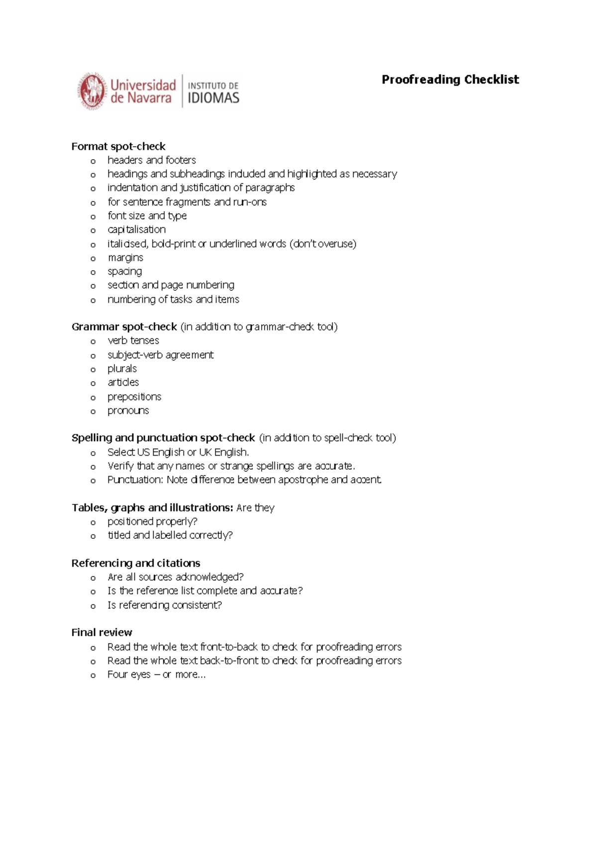 Proofreading Checklist and Guidelines for Document Review - Studocu