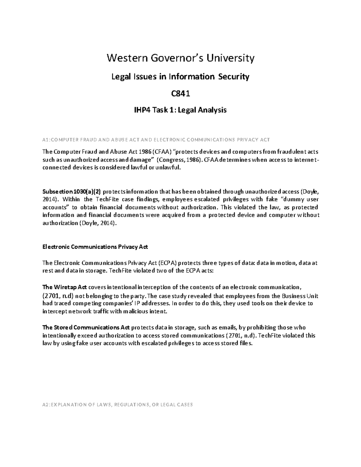 C841 Task One Legal Issues - Western Governor’s University Legal Issues ...