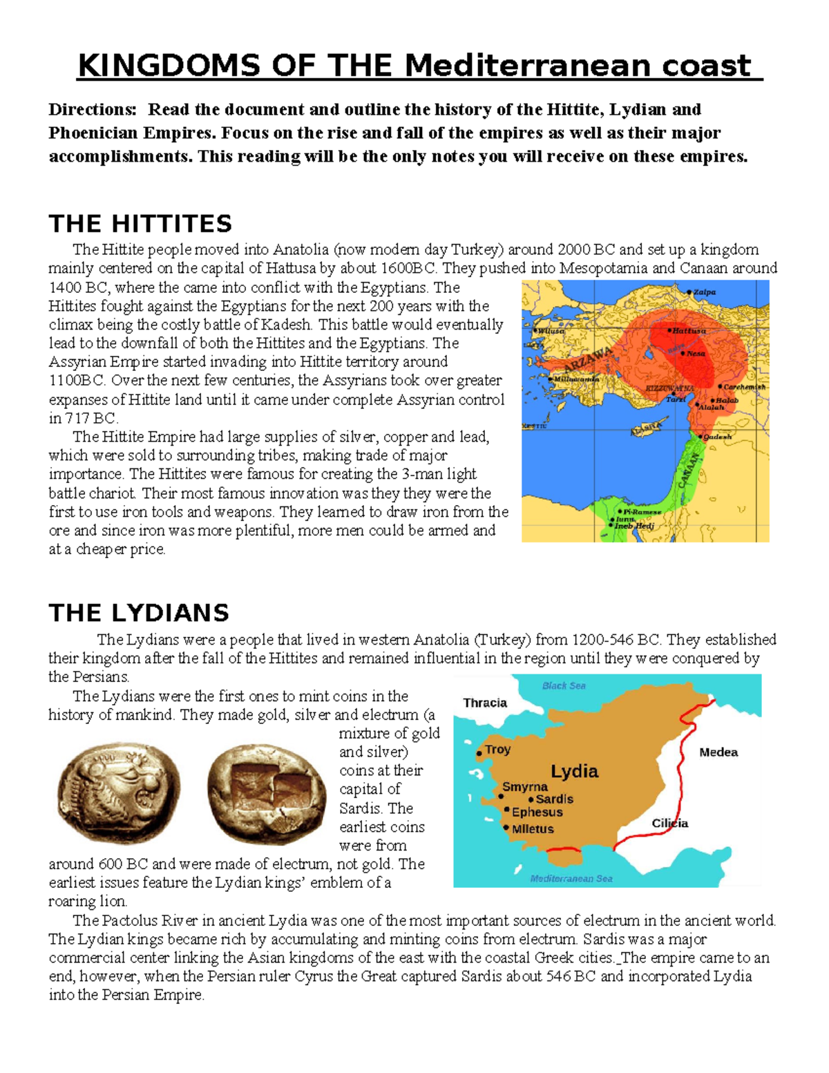 Kingdoms of the Mediterranean Coast: Hittite, Lydian & Phoenician ...
