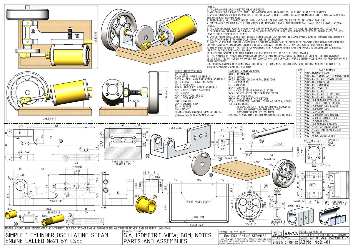 NO21 A3 Sheet 01 - Simple 1 Cylinder Oscillating Steam Engine - Studocu