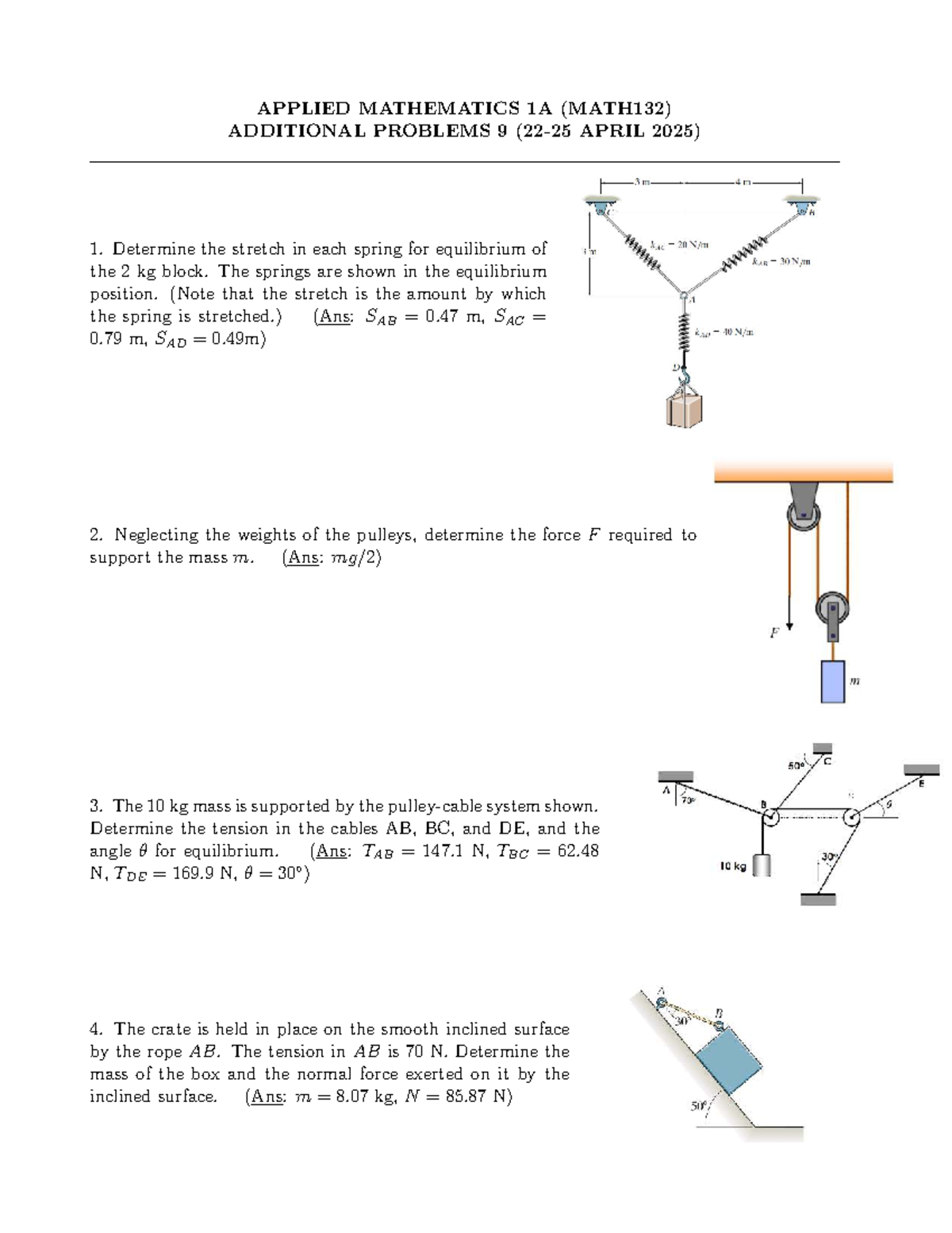 MATH132 - Additional Problems Tutorial 9: Statics Questions - Studocu
