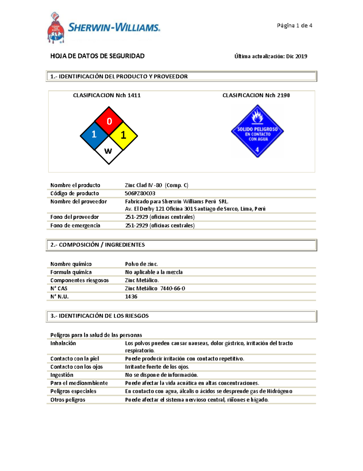 Hoja de Seguridad de Zinc Clad IV-80 Parte C (MSDS) - Studocu