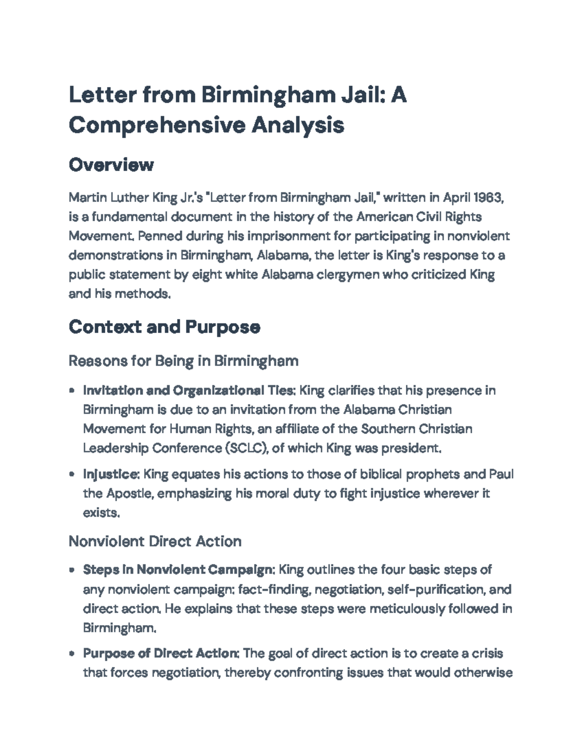 Comprehensive Analysis of MLK's "Letter from Birmingham Jail - Letter ...
