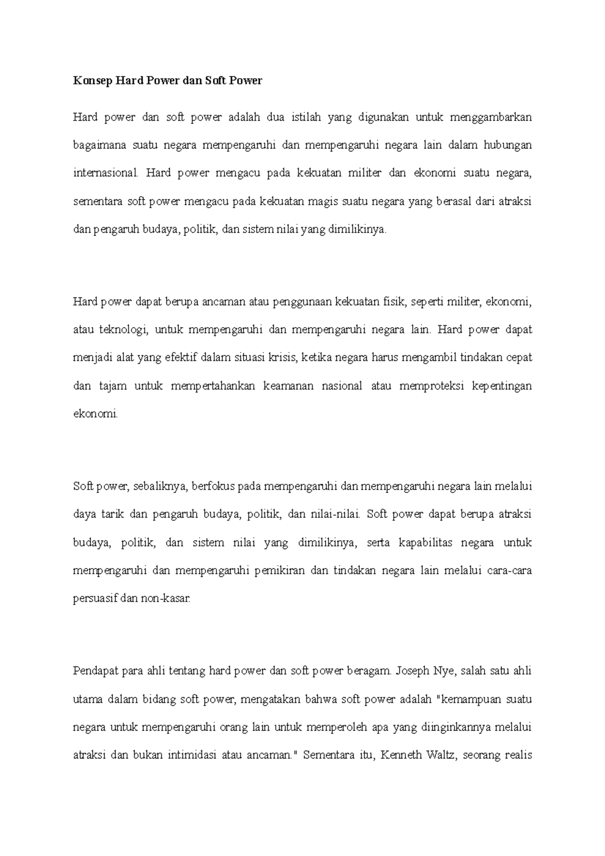 Konsep Hard Power vs Soft Power dalam Hubungan Internasional - Studocu