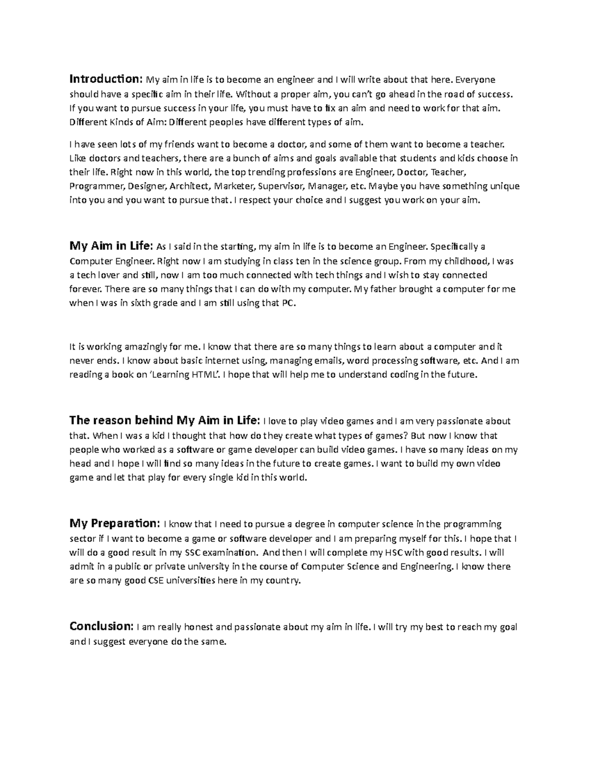 MY AIM LIFE - MY AIM IN LIFE ESSAY - Introduction: My aim in life is to ...