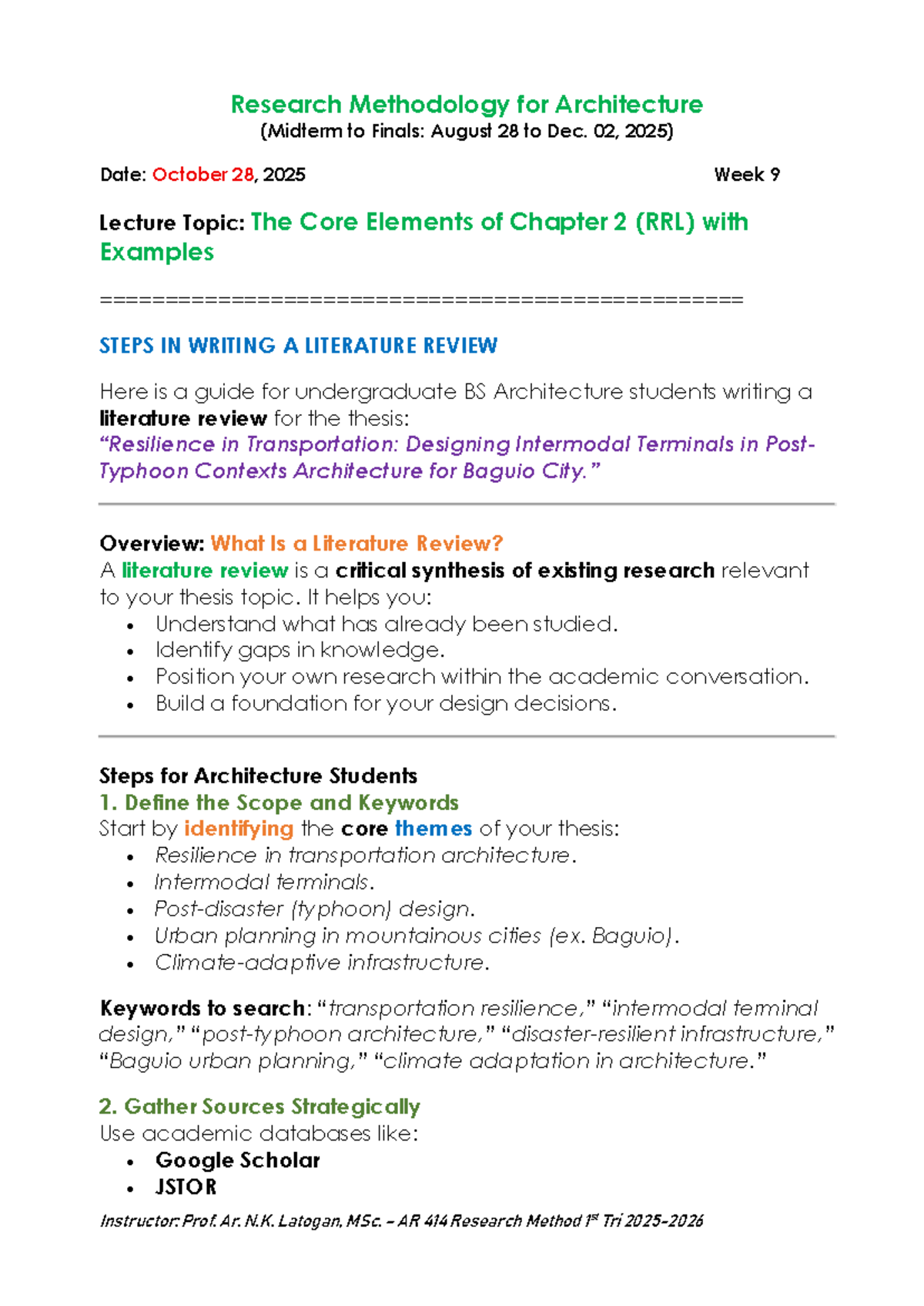 AR 414 Midterm to Finals: Literature Review Guide for Architecture ...