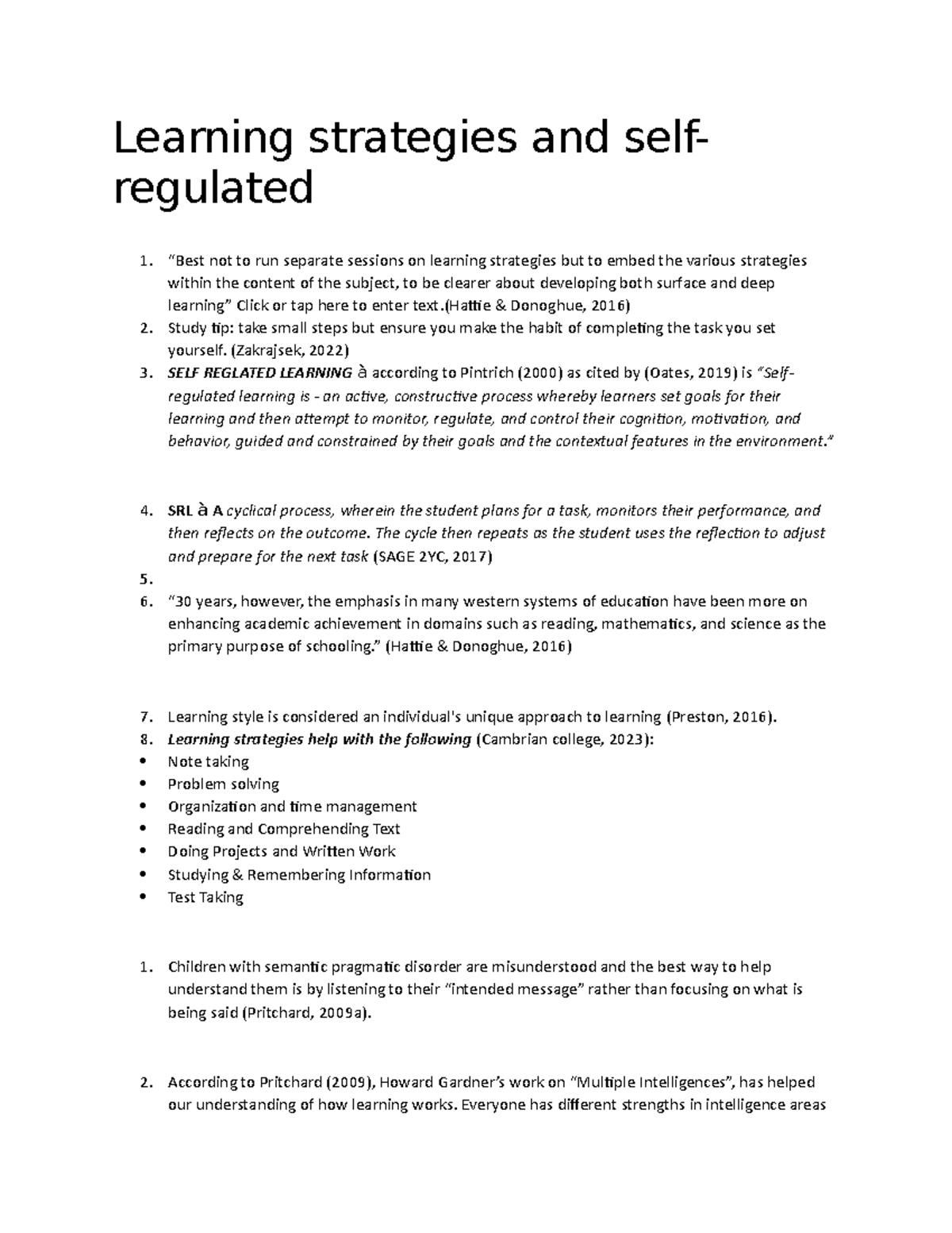 Learning Strategies and Self-Regulated Learning (EDUC 101) - Studocu