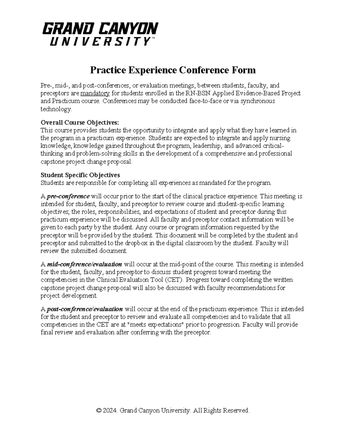 NRS-465-RS-Practice Experience Conference Form Overview and Guidelines ...