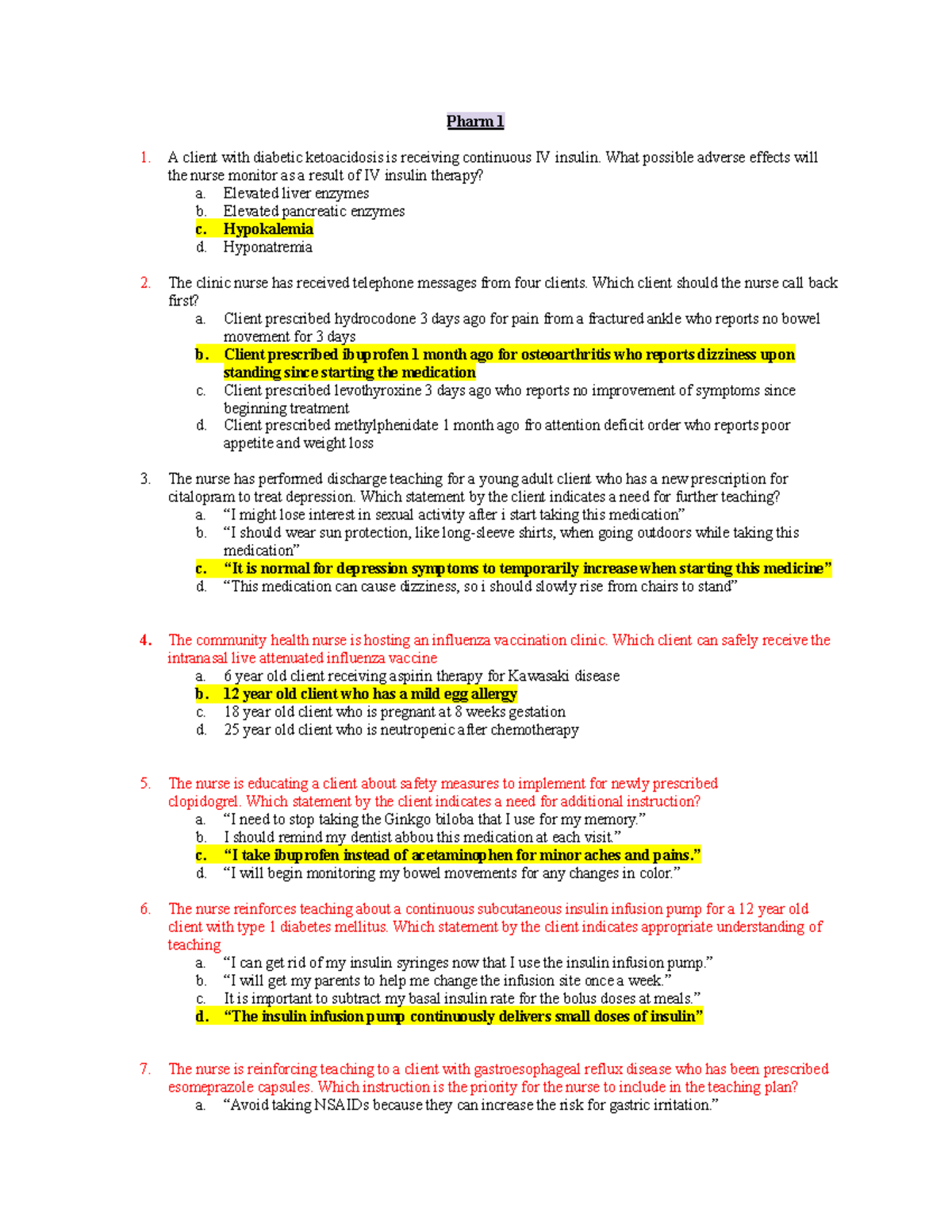 Pharm 1: Nursing Care for Clients with Chronic Conditions - Quiz ...