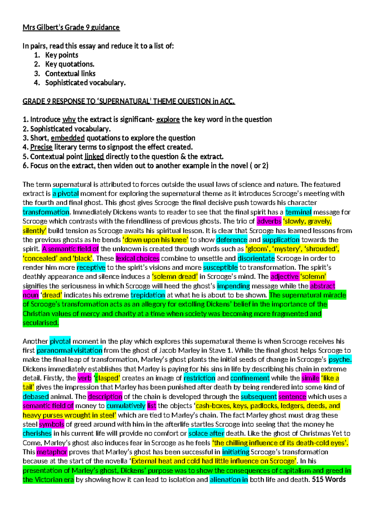 Grade 9 Essay: Exploring the Supernatural in 'A Christmas Carol' - Studocu