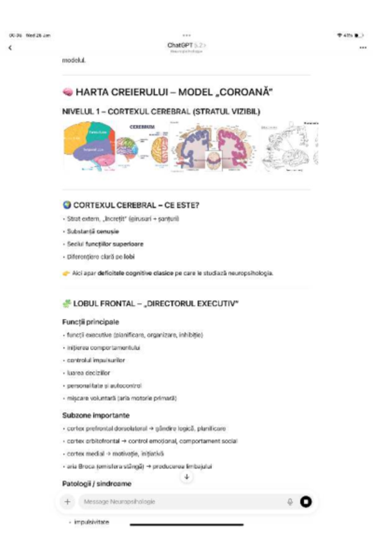 Harta Creierului: Modelul Neuropsihologic Nivel 1-5 - Studocu