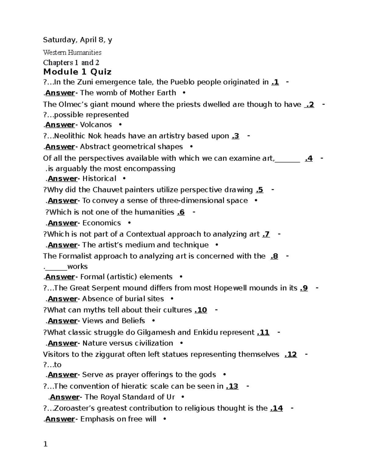 HUMmodule 1-quiz - Questions and Answers for Module 1 quiz - Saturday ...