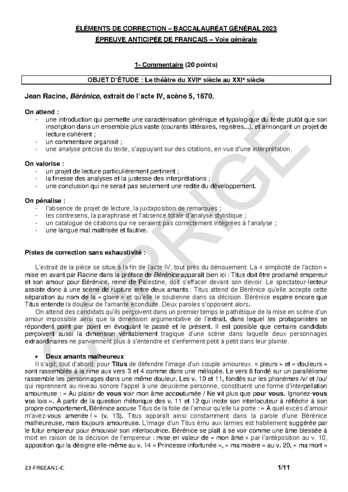 Correction Épreuve Anticipée de Français – Baccalauréat Général 2023 ...