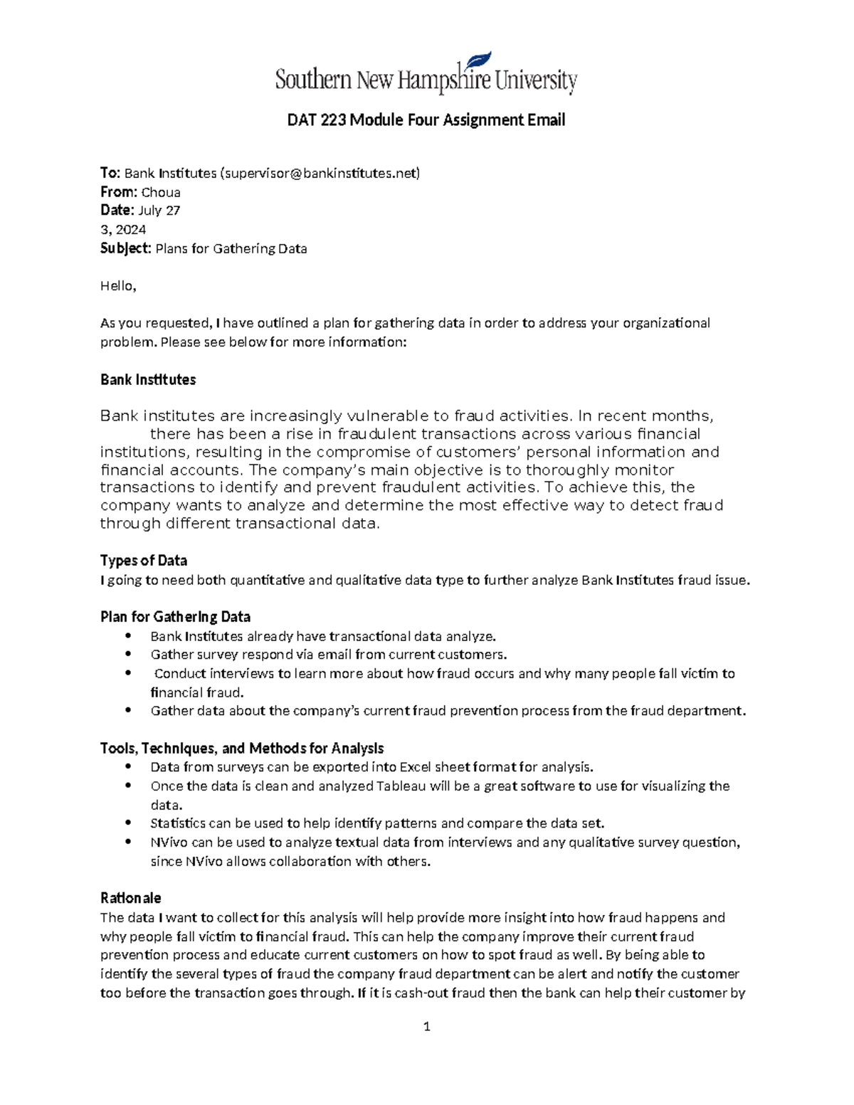 DAT 223 Module 4 Assignment: Data Gathering Plan for Fraud Analysis ...