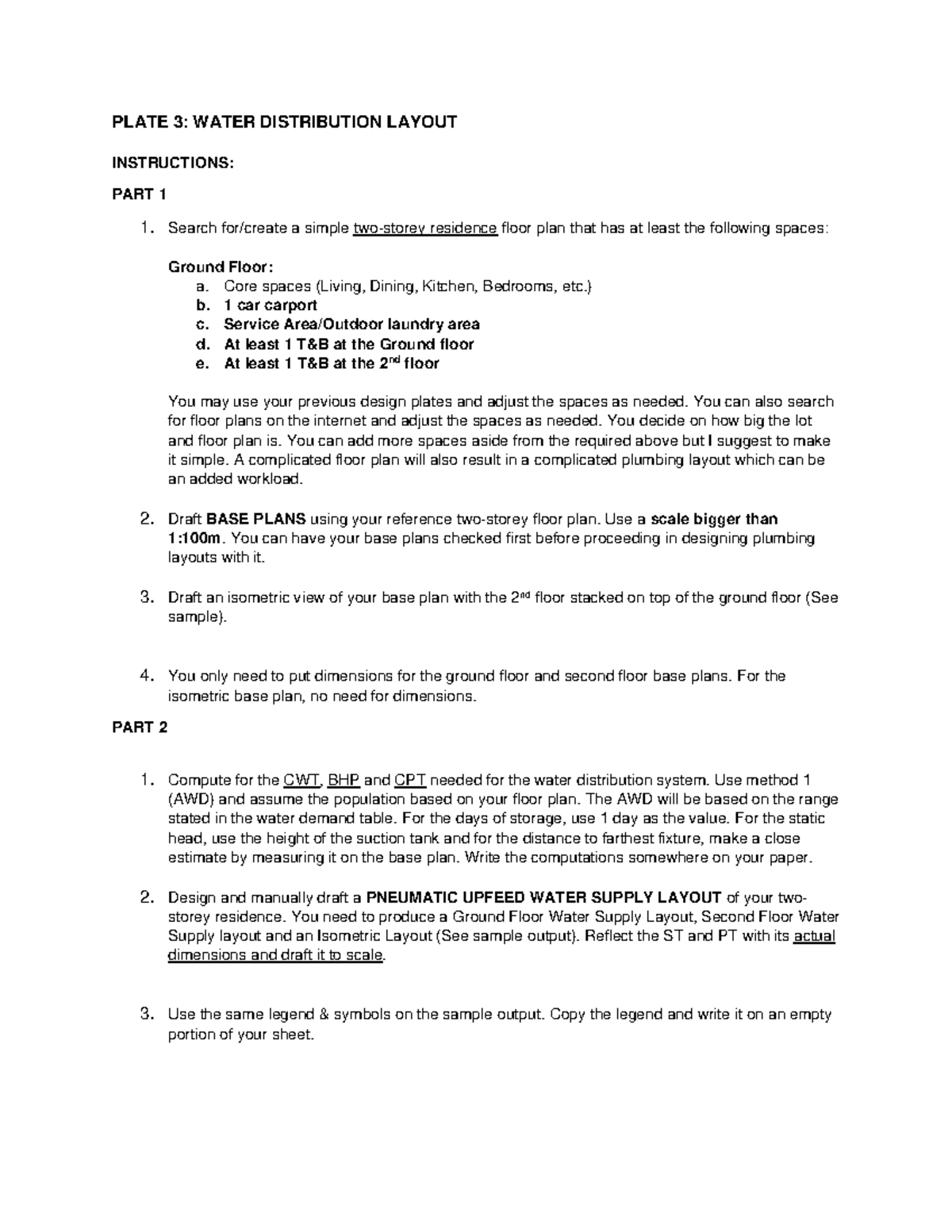 Water Supply Layout Instructions for Two-Storey Residence - Studocu