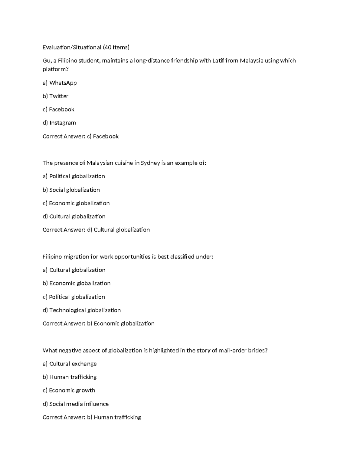 Contemp 101: Globalization Practice Questions and Answers - Studocu