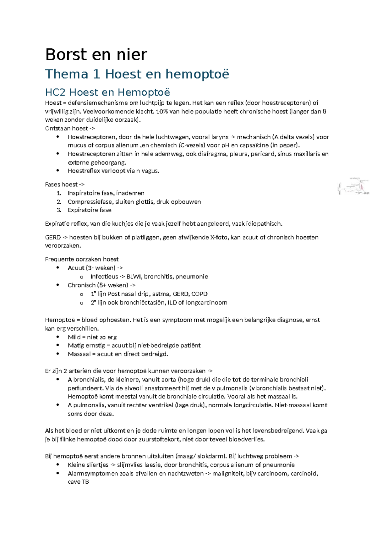Borst en Nier HC 1-5: Hoest, Hemoptoë en Longgeluiden - Studeersnel