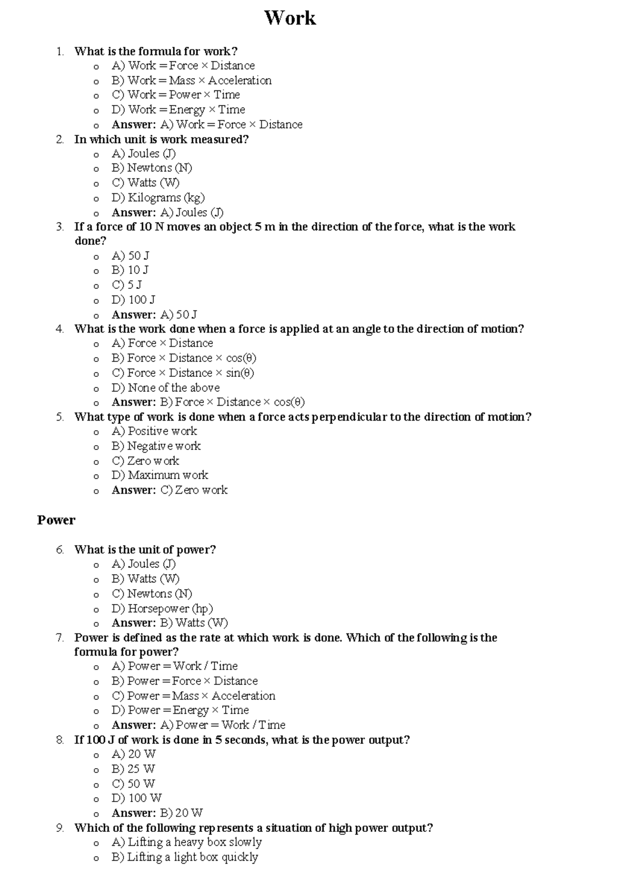 WORK, Power, and Energy Quiz (PHYS 101) - Studocu