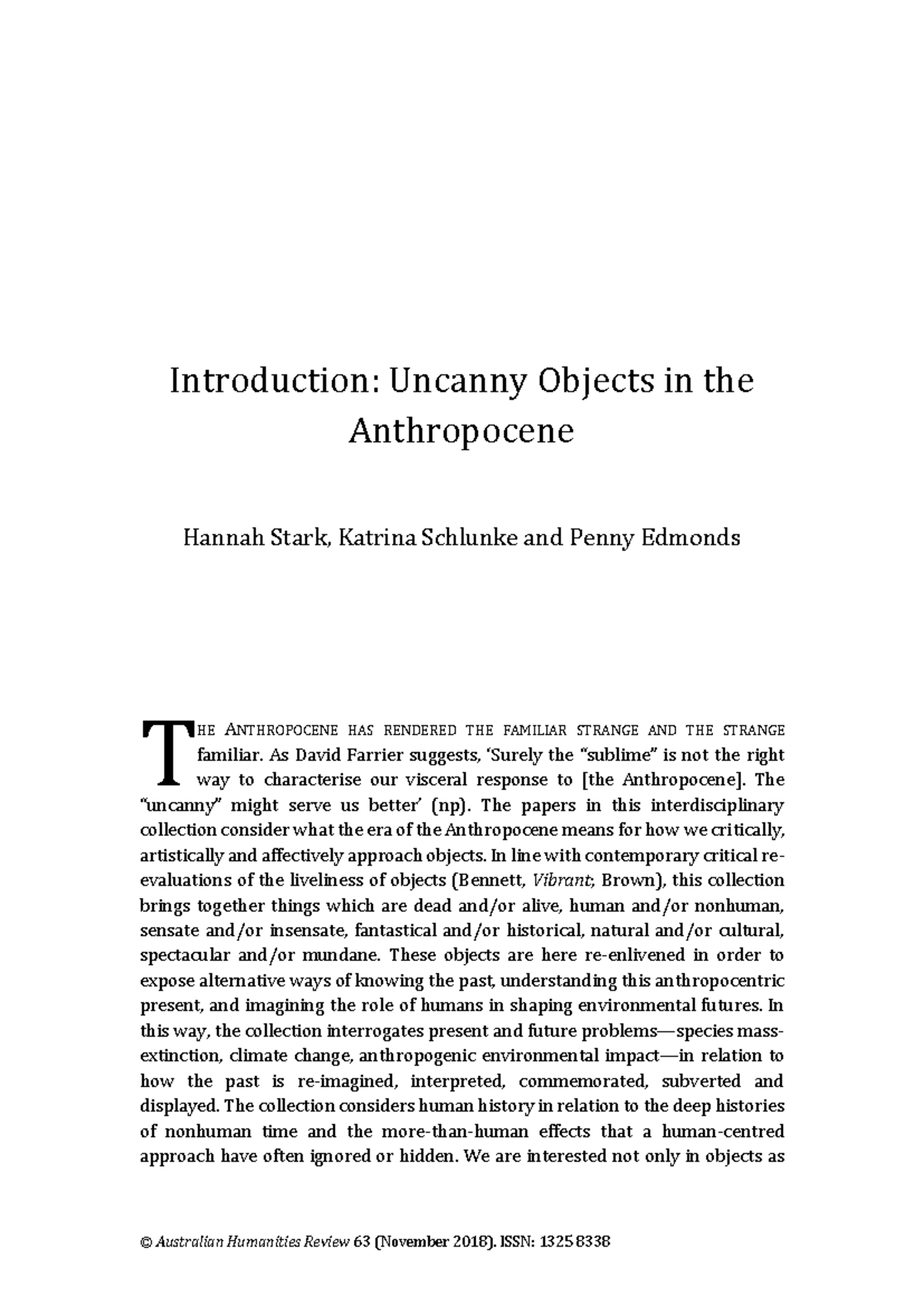 Uncanny Objects in the Anthropocene: An Interdisciplinary Exploration ...