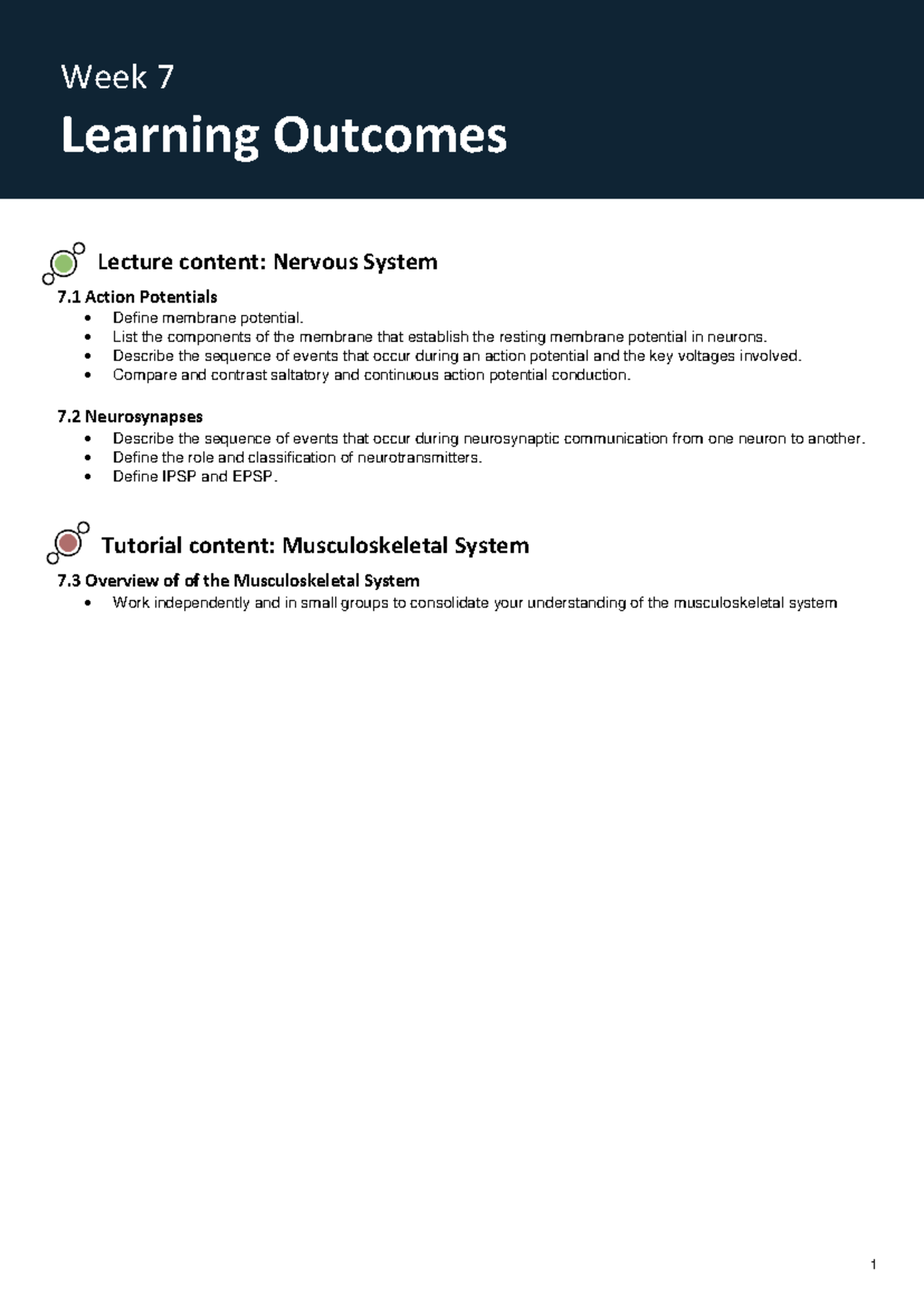 Week 7 Lecture & Tutorial Notes: Nervous & Musculoskeletal Systems ...
