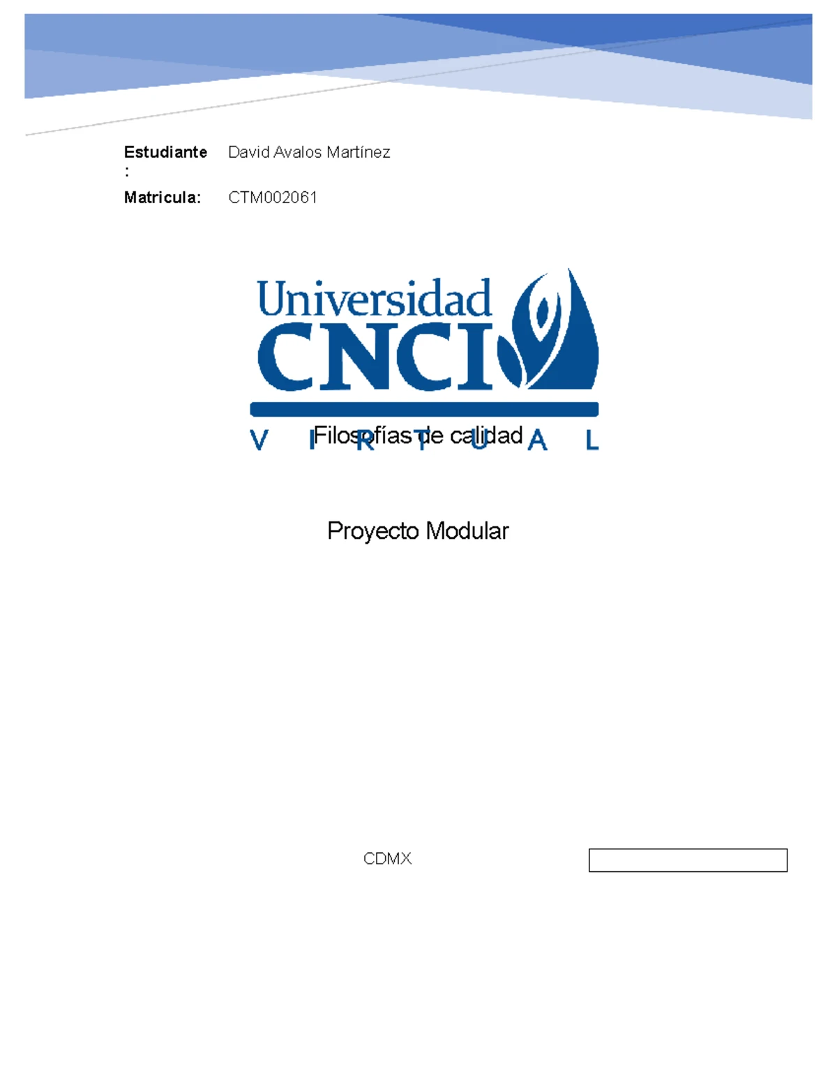 Actividad 3 Calidad (Proyecto modular) - Universidad CNCI Centro de Capacitación Nacional ...