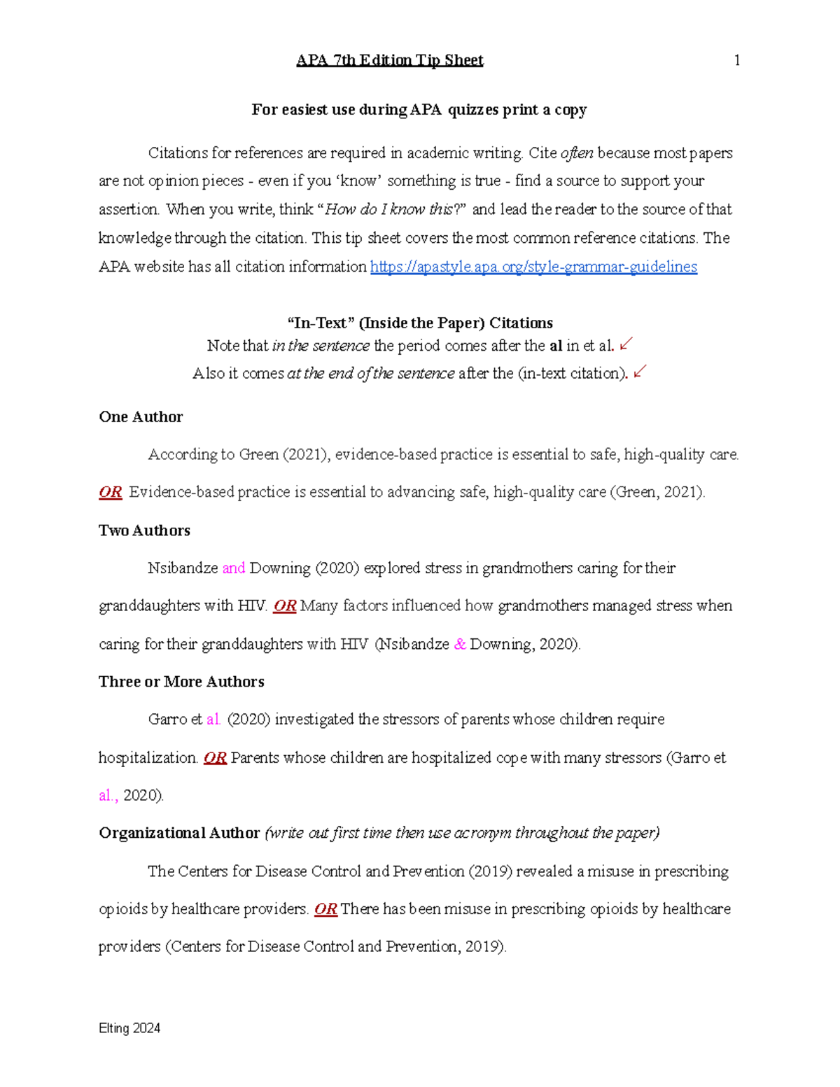 APA 7th Edition Tip Sheet: Essential Citation Guidelines for Quizzes ...